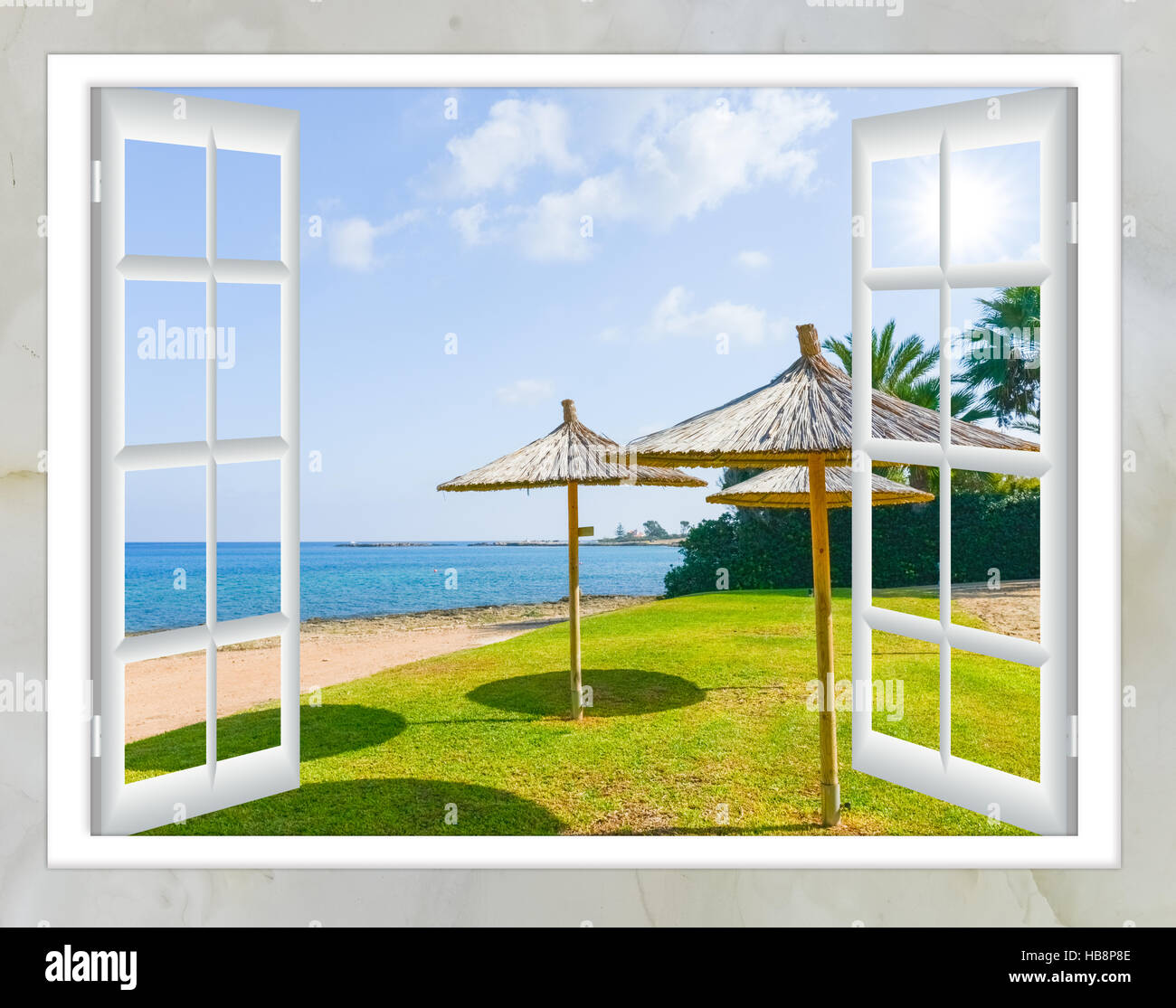 window open sea beach grass green Stock Photo - Alamy