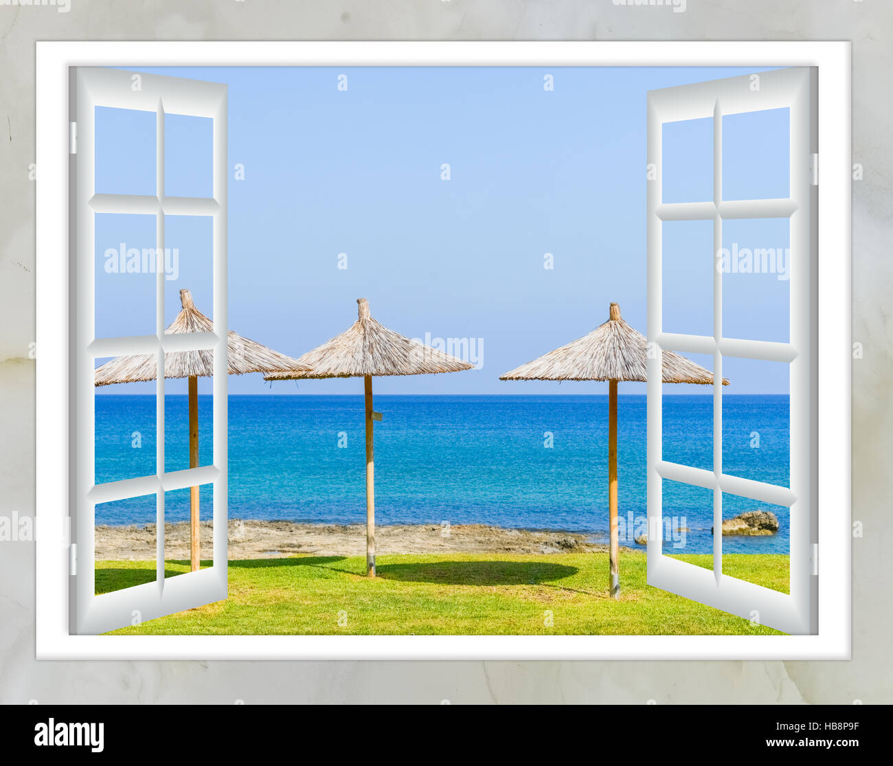 window open sea beach grass green Stock Photo - Alamy
