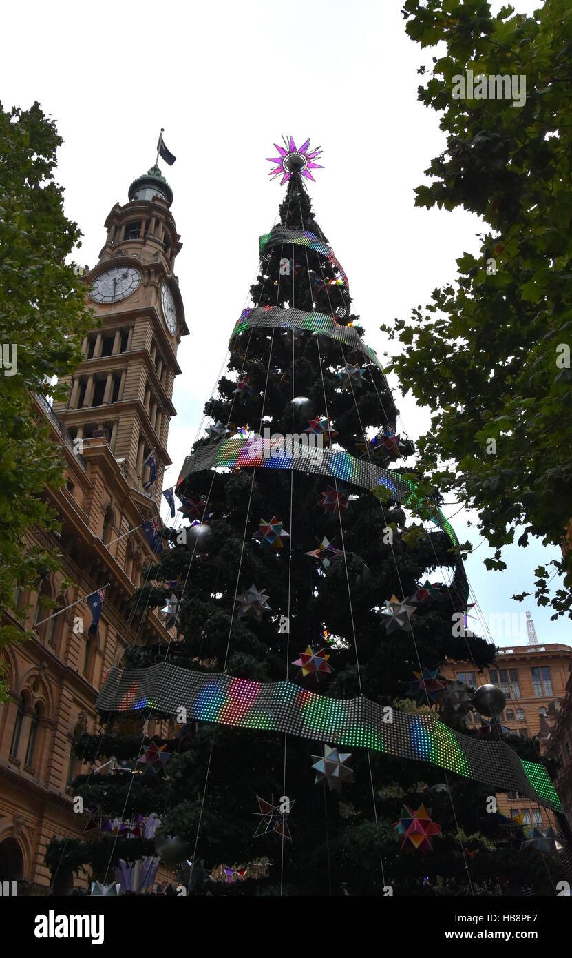 Tall Outdoor Christmas Tree With Decoration, Summer in Martin Place ...