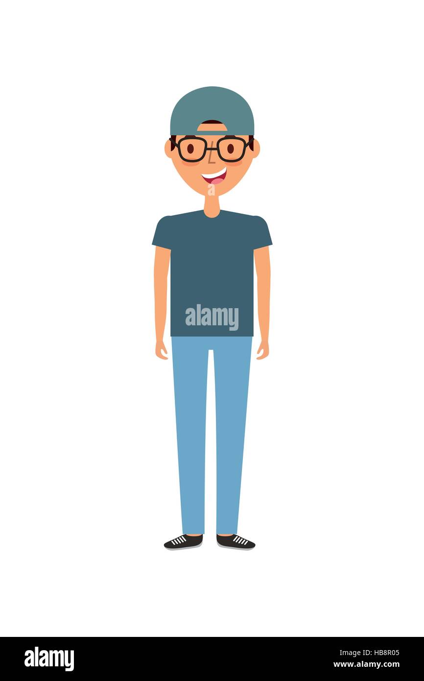 cartoon young man standing and wearing casual clothes over white ...
