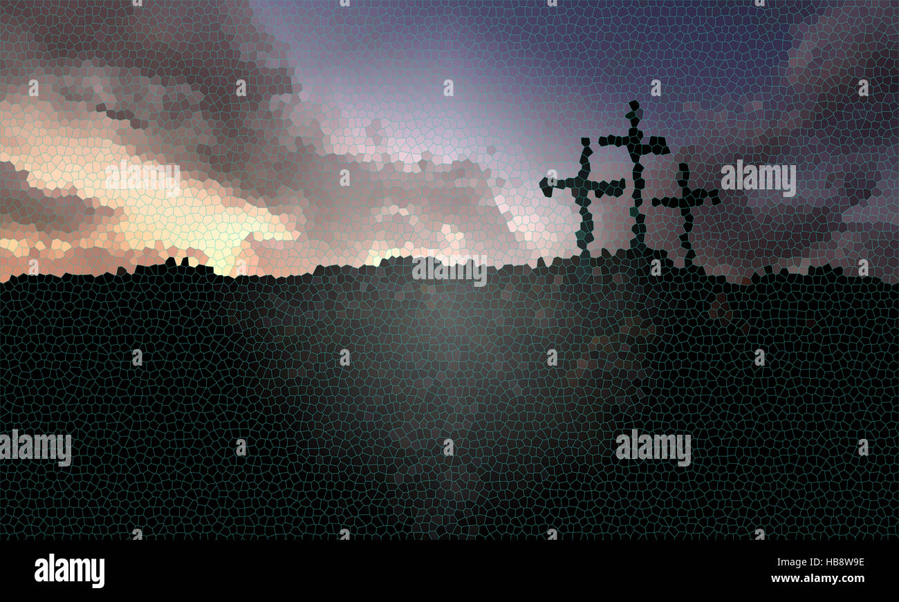 Three Crosses at Sunset Stock Photo - Alamy