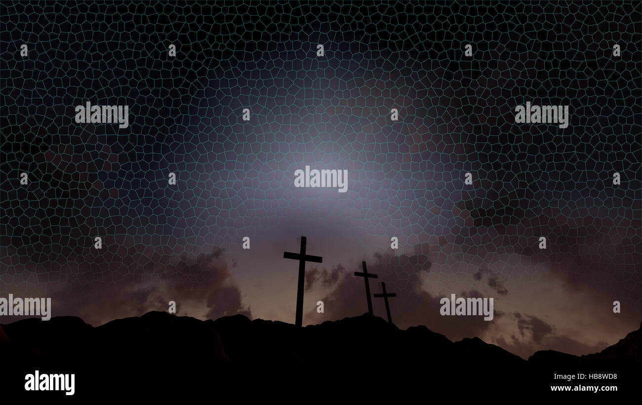 Three Crosses at Sunset Stock Photo - Alamy