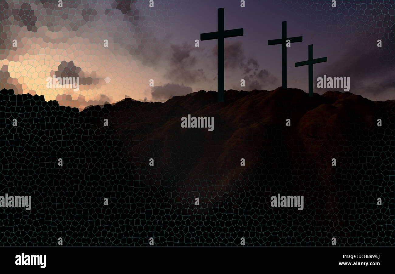 Three Crosses at Sunset Stock Photo - Alamy