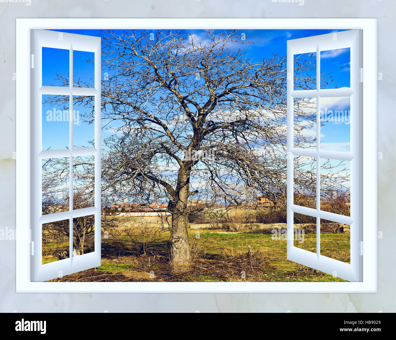 open window view of early spring Stock Photo - Alamy