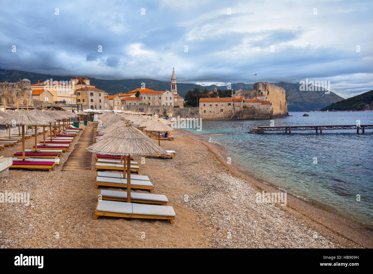 Beach and Old Town in Budva Montenegro Stock Photo - Alamy