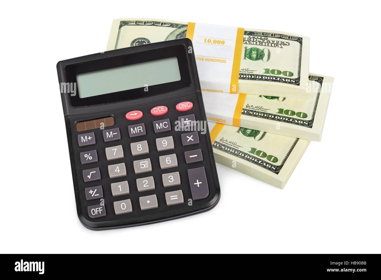 Calculator and money Stock Photo - Alamy