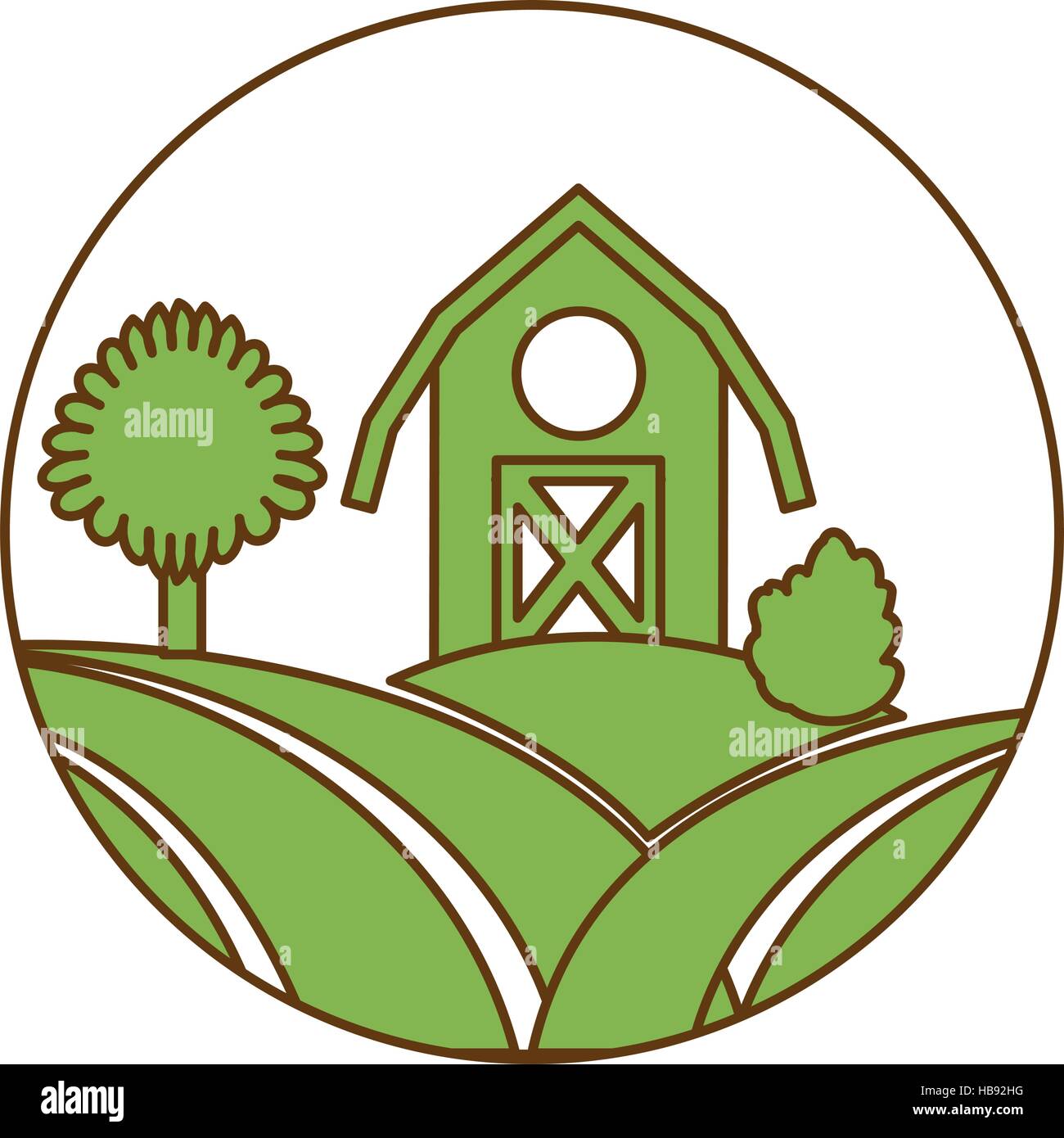 button with farm barn icon over white background. colorful design ...