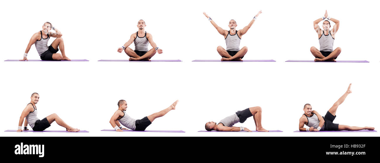 Man doing exercises on white Stock Photo - Alamy