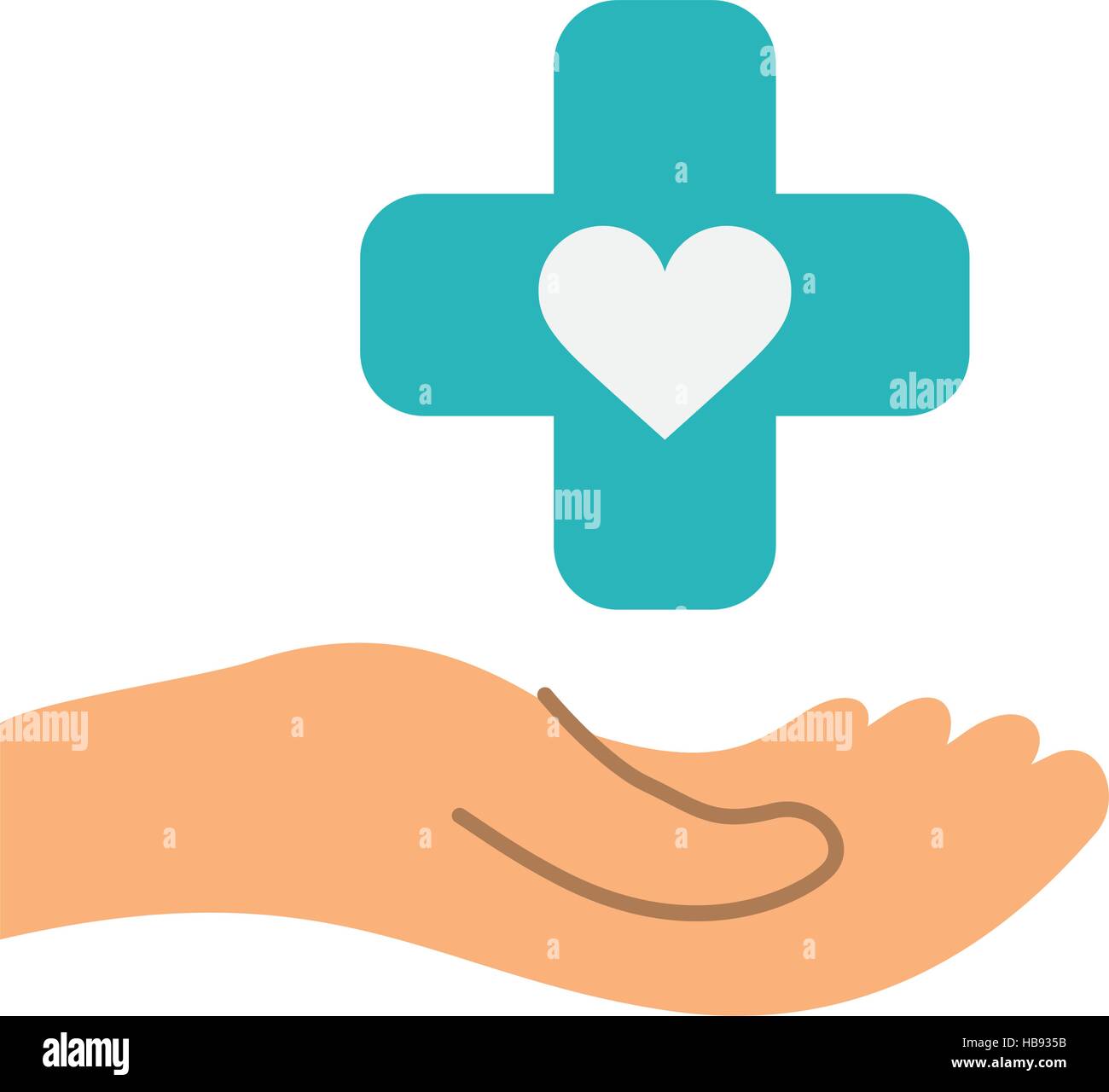 hand with cross medical with heart icon over white background. colorful ...