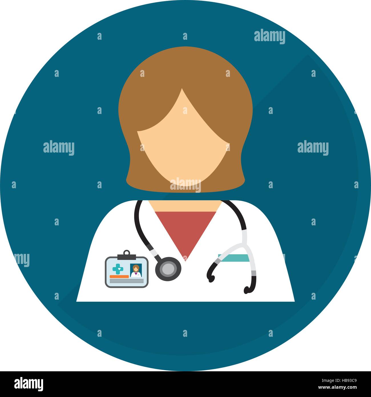 cartoon medical woman doctor icon inside blue circle over white ...