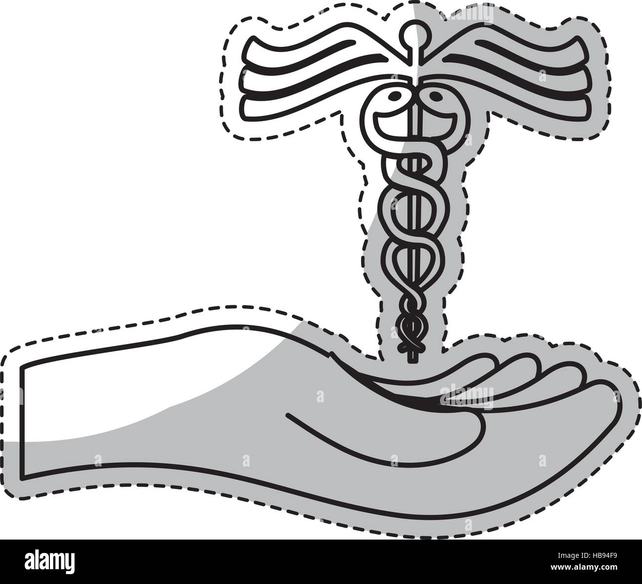 sticker of hand with caduceus medical symbol icon over white background ...