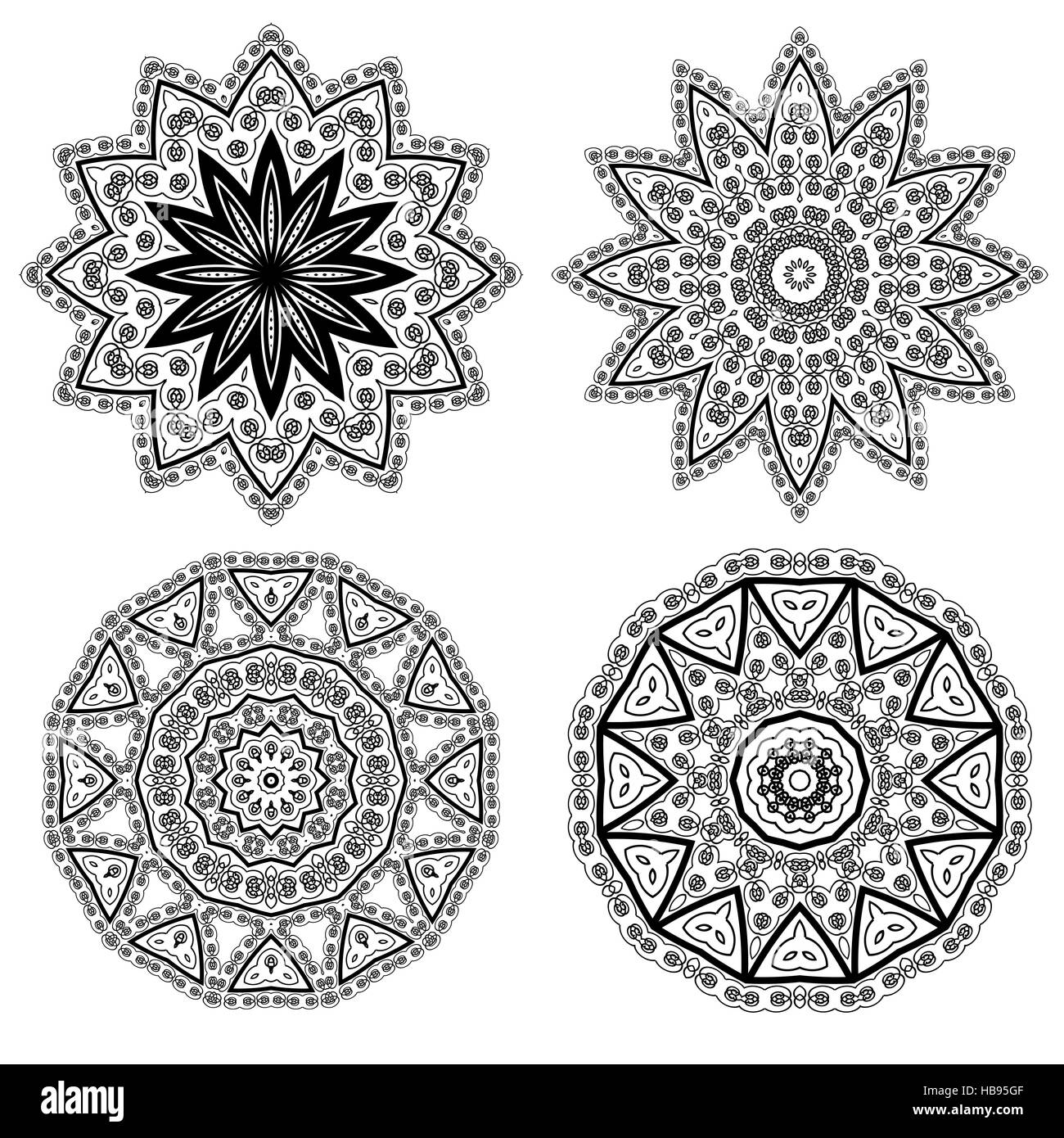 Round geometric ornaments set Black and White Stock Photos & Images - Alamy