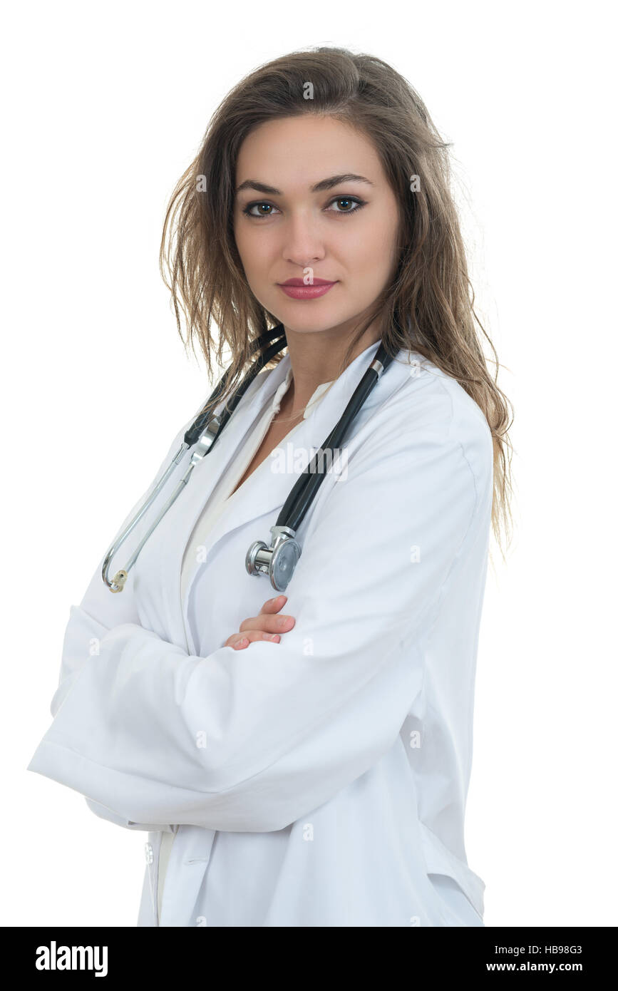 Portrait of young friendly beautiful female doctor Stock Photo - Alamy