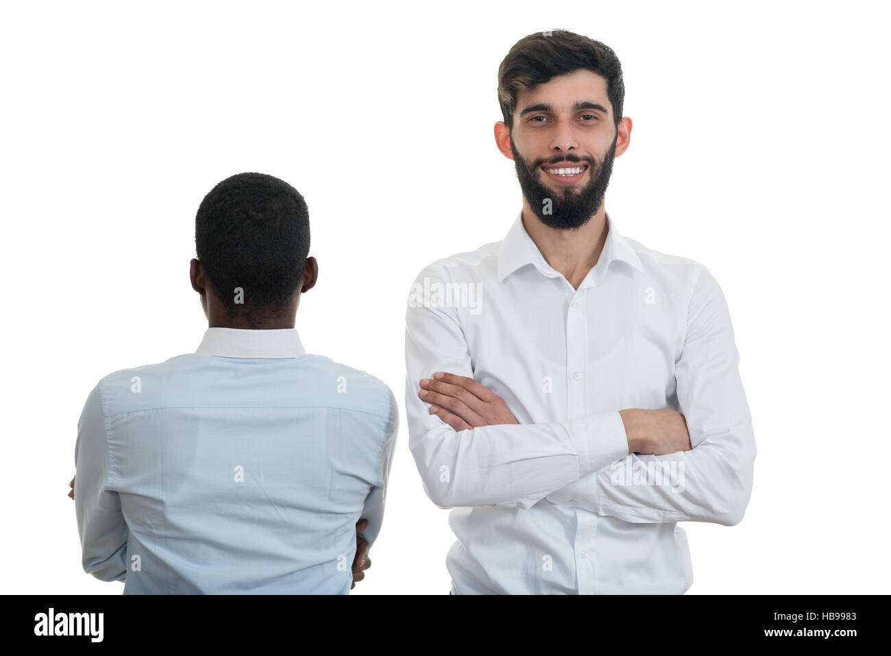 Team of two diverse business people isolated over white Stock Photo - Alamy