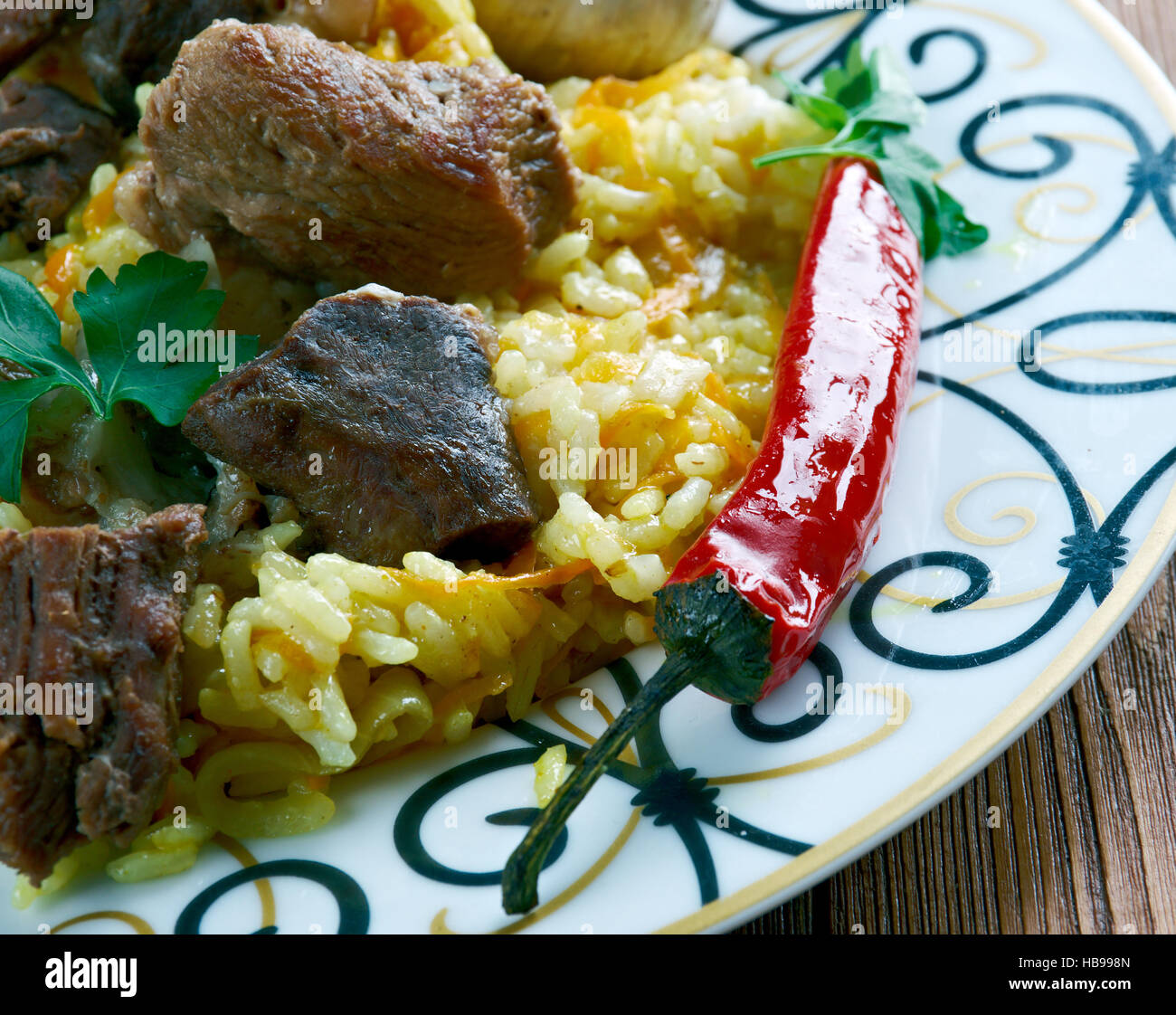 Uzbek rice dish with lamb Stock Photo - Alamy