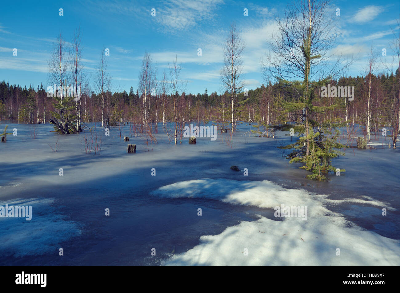 Snowy spring landscape Stock Photo - Alamy