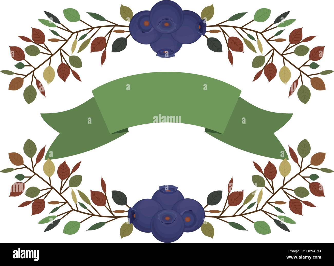 Blueberry fruit with leaves and ribbon icon. Decoration healthy organic ...
