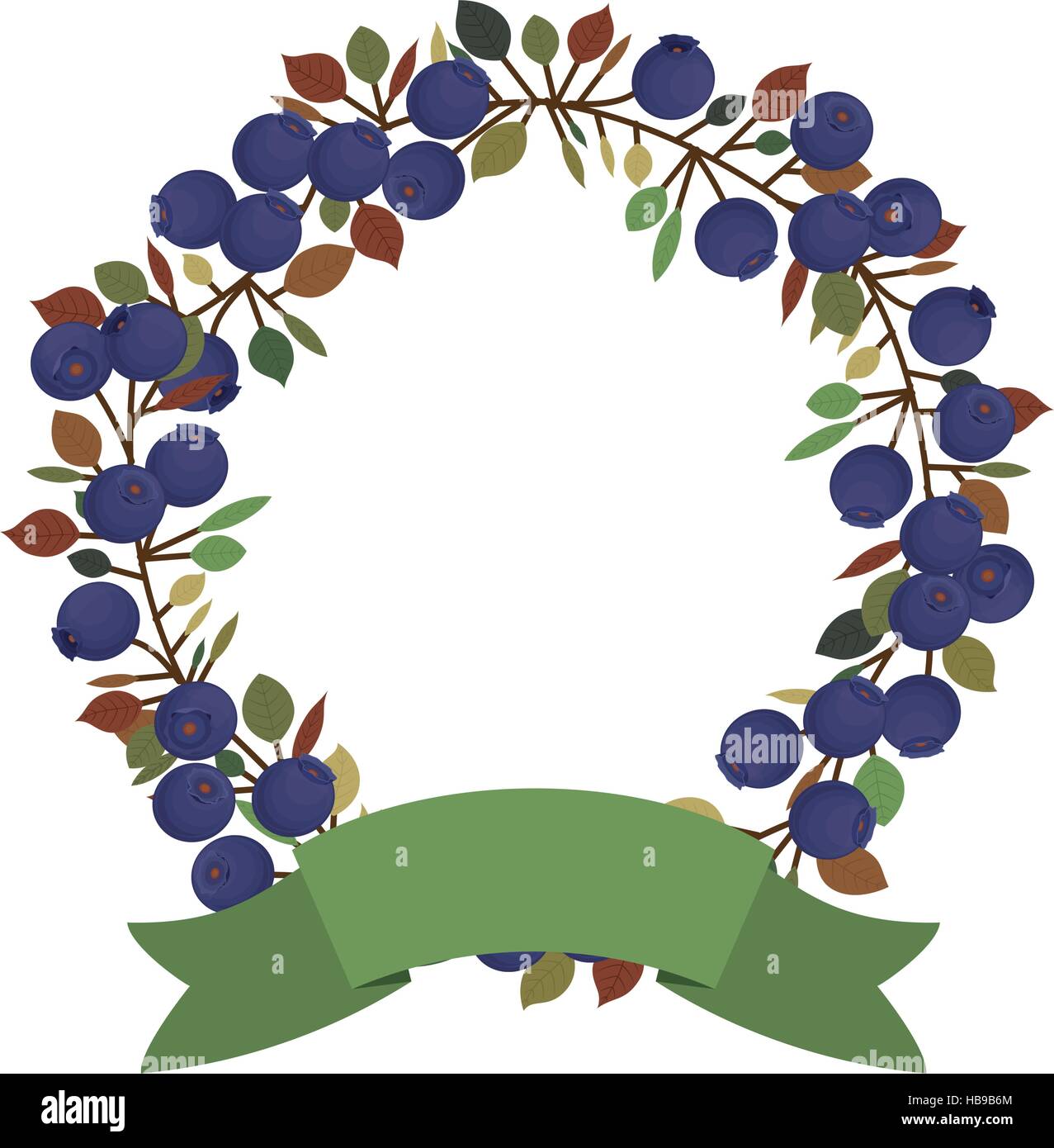 Blueberry fruit with leaves and ribbon icon. Decoration healthy organic ...