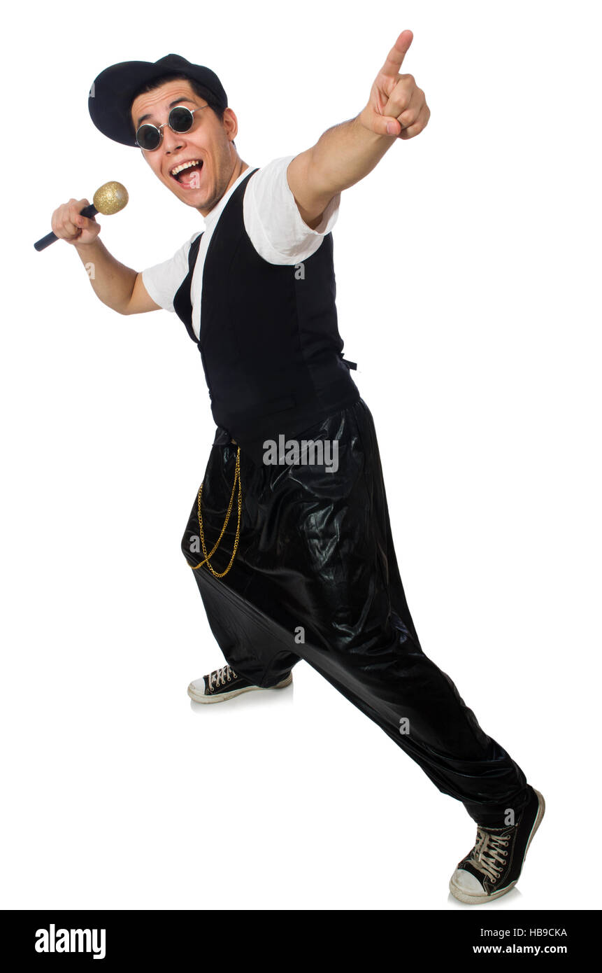 Funny young man dancing isolated on white Stock Photo - Alamy