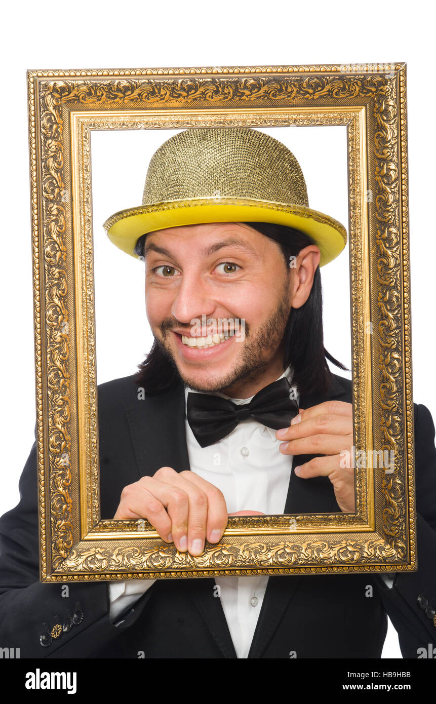 Man with golden hat isolated on white Stock Photo - Alamy