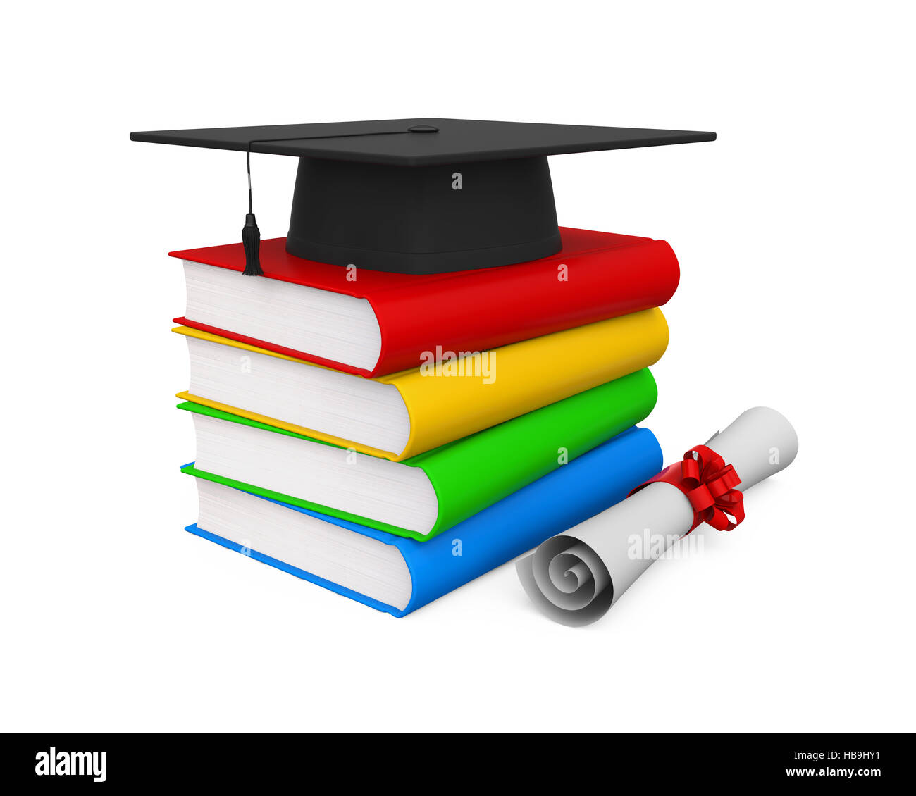 Graduation Cap and Books Stock Photo - Alamy