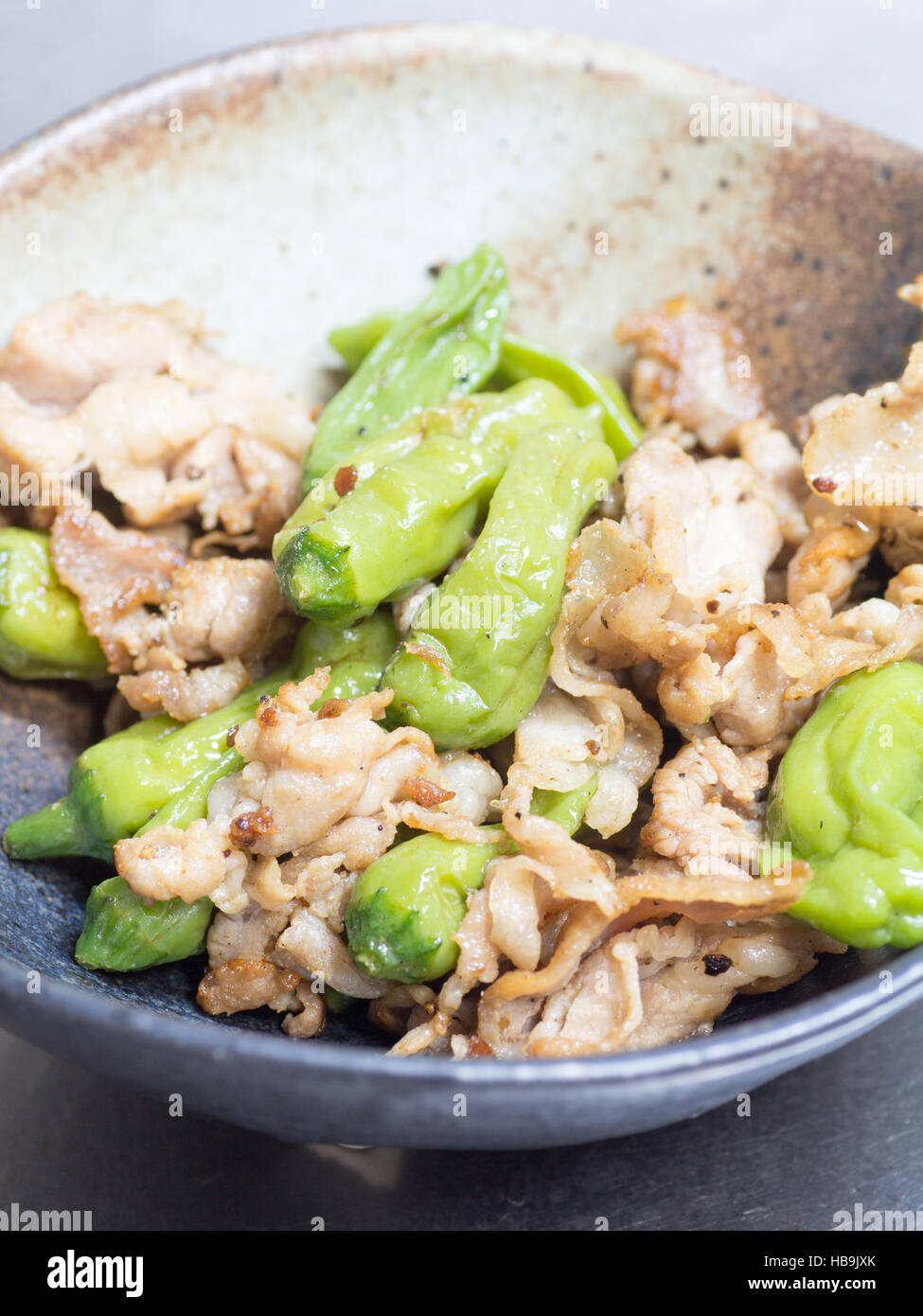 Japanese cuisine, fried pork and Japanese green bell pepper called ...