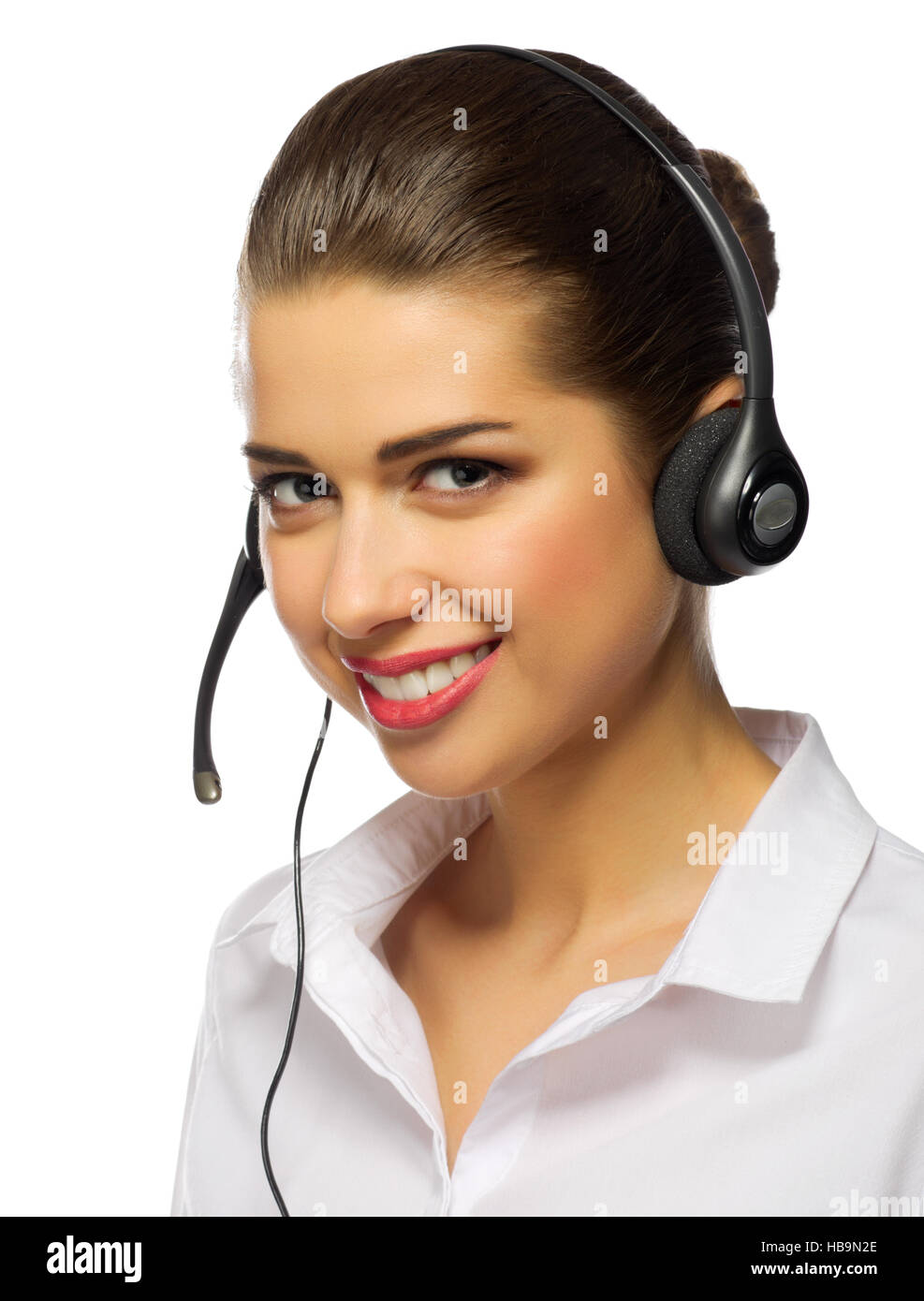 Young girl call center worker isolated Stock Photo - Alamy
