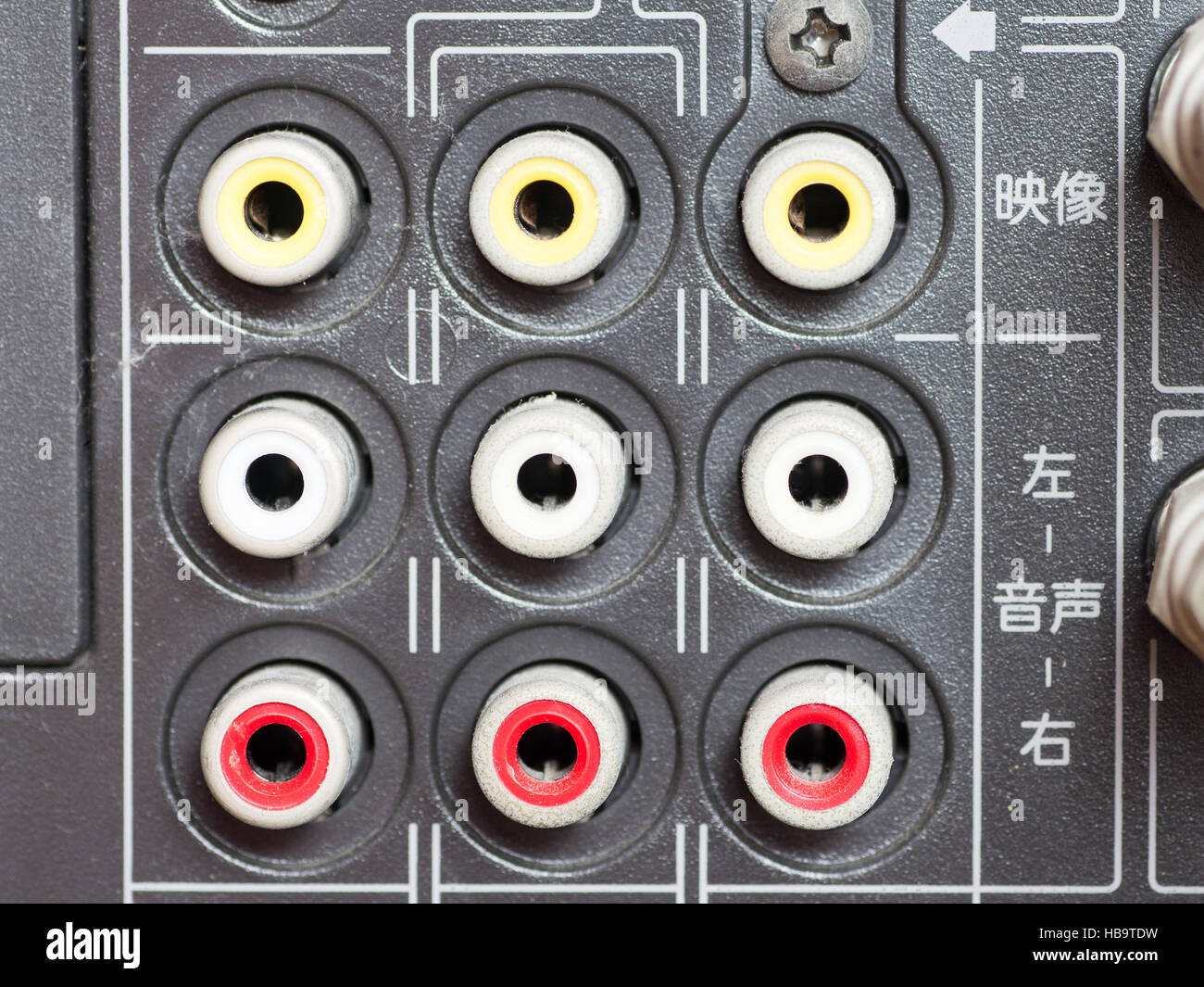 The series of back panel of a television, RCA sockets Stock Photo - Alamy