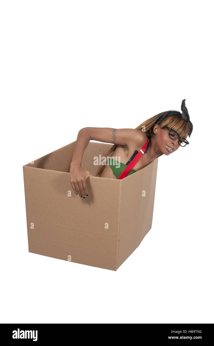 Creative person with a box Cut Out Stock Images & Pictures - Alamy