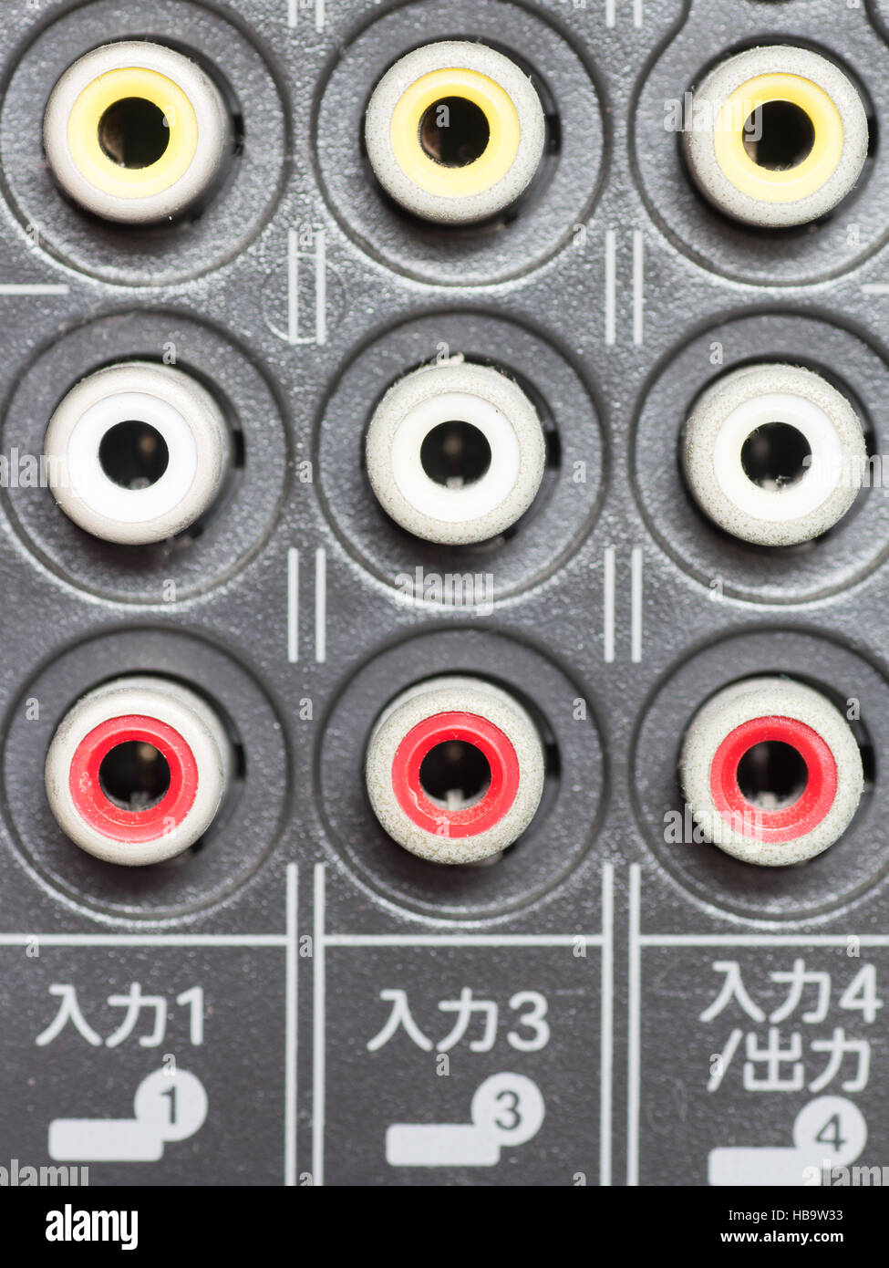 The series of back panel of a television, RCA sockets Stock Photo - Alamy