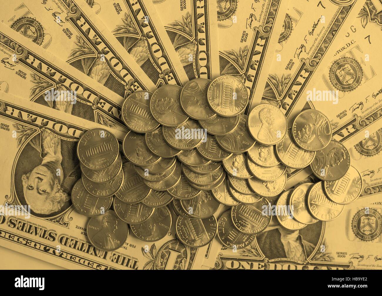 Dollar coins and notes - vintage Stock Photo - Alamy