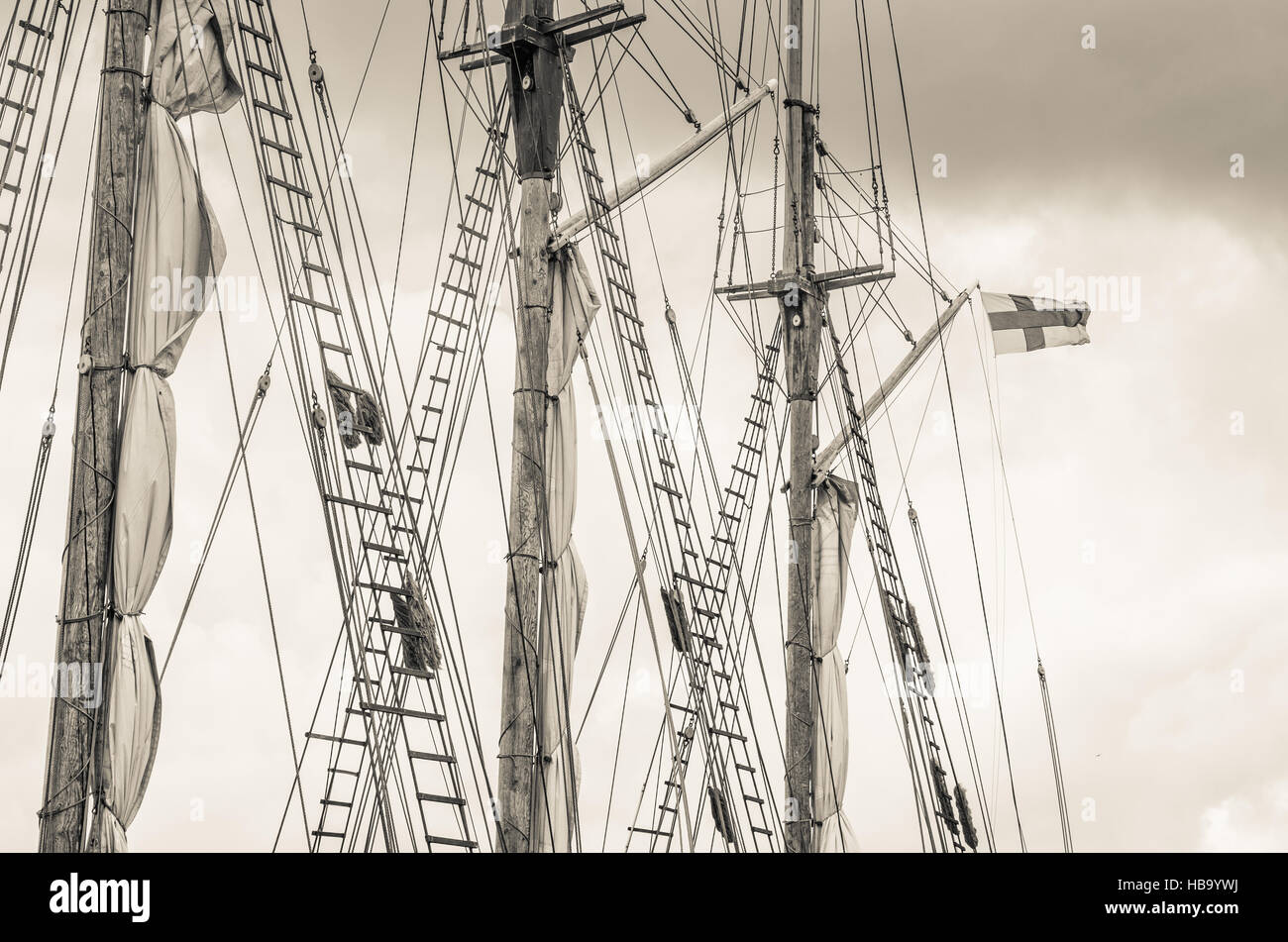 Mast and sailboat rigging, toning Stock Photo - Alamy
