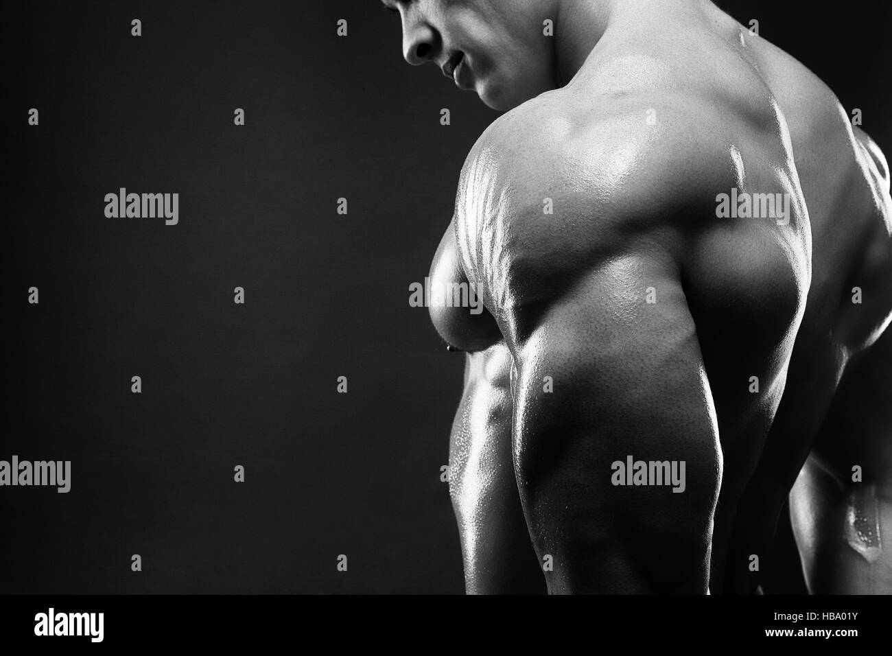 Muscled male model showing his back Stock Photo - Alamy
