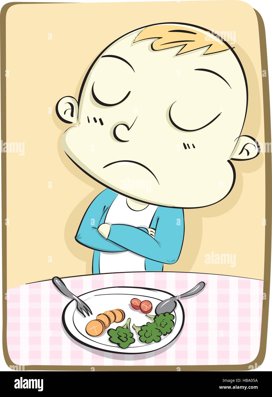 cartoon kid refusing to eat vegetable Stock Vector Image & Art - Alamy