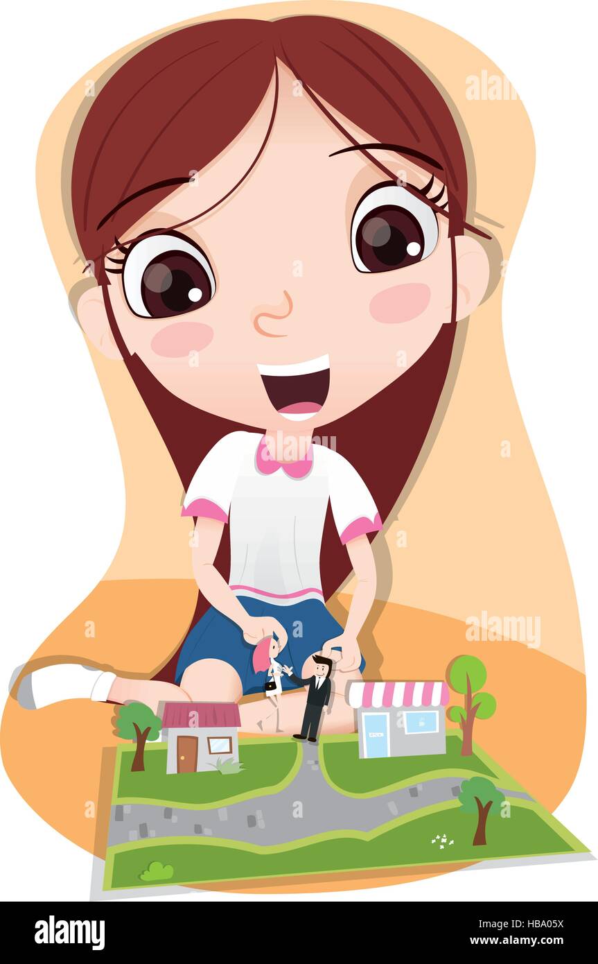 Girl child playing toy Stock Vector Images - Alamy