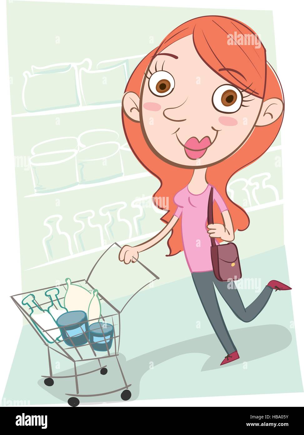 cartoon woman shopping with shopping cart Stock Vector Image & Art - Alamy
