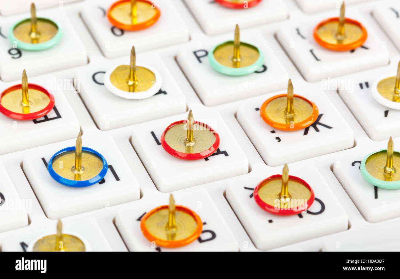 Pins on computer keyboard Stock Photo - Alamy