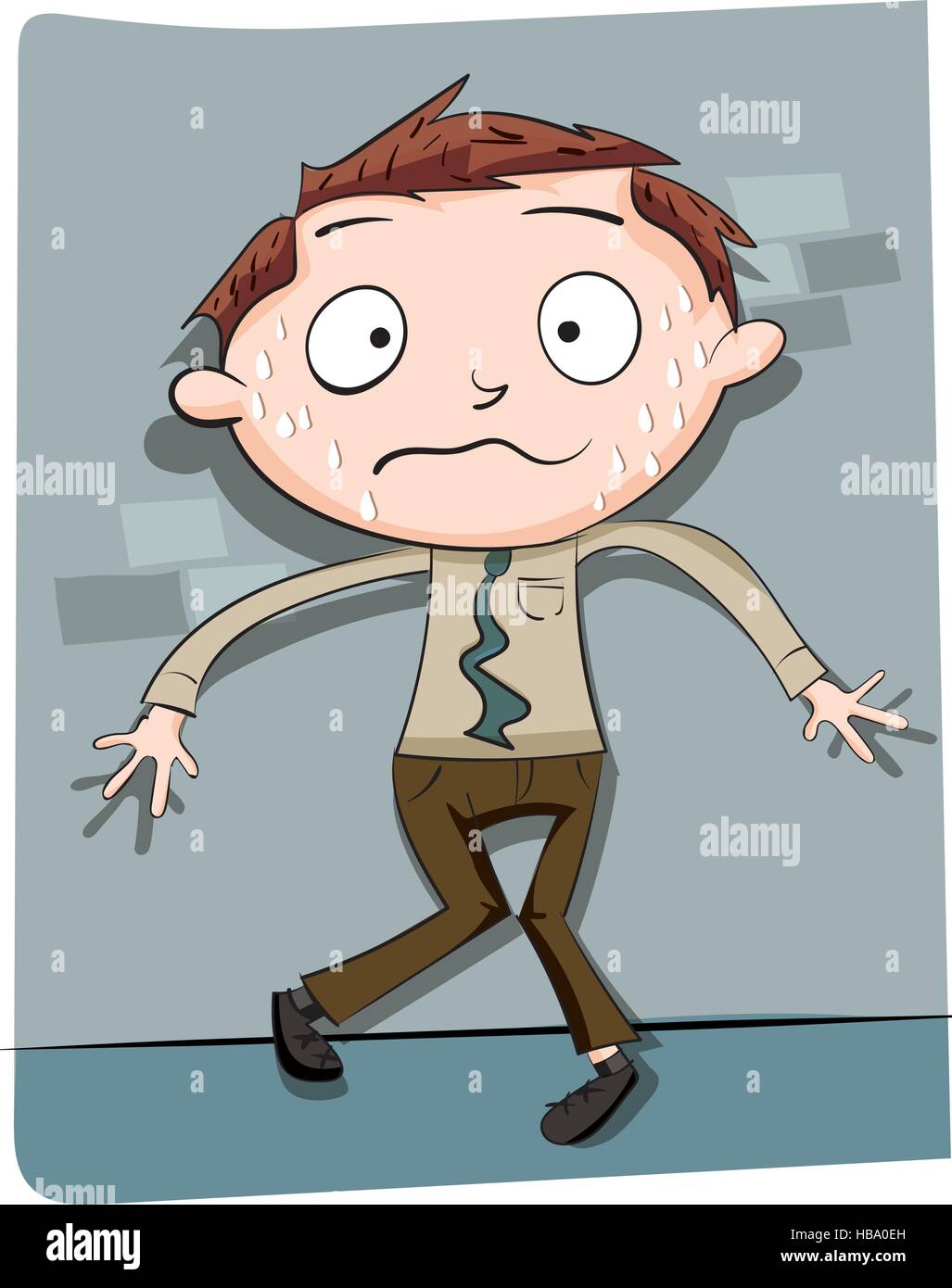 cartoon scared businessman standing against the wall Stock Vector Image ...