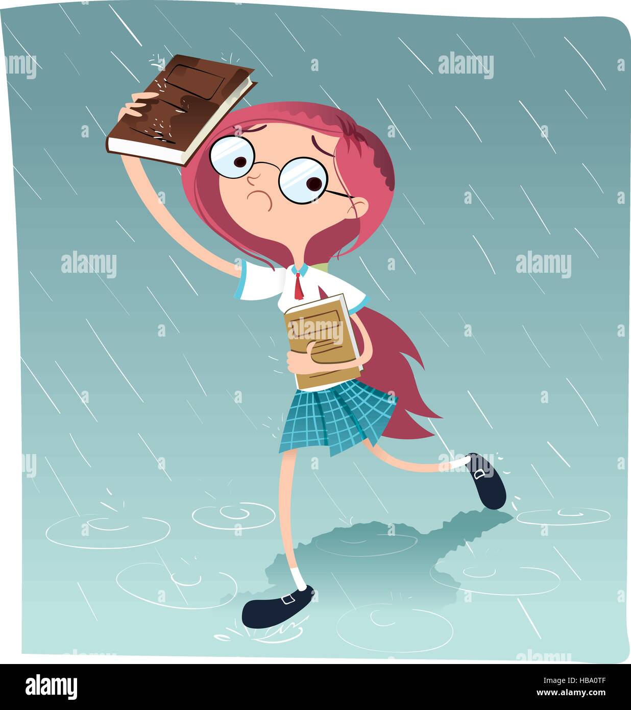 cartoon schoolgirl walking in the rain Stock Vector Image & Art - Alamy