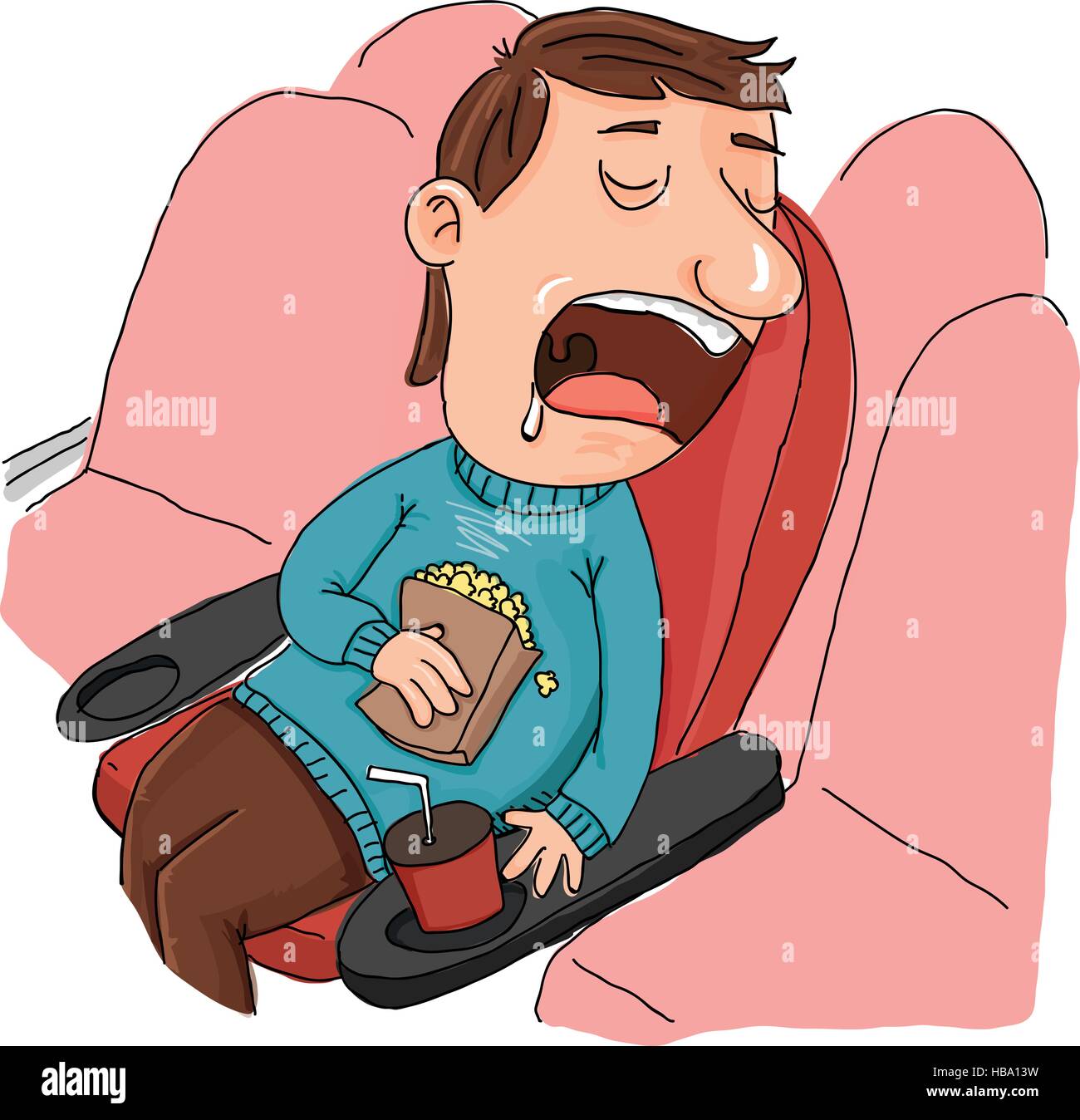 cartoon man sleeping while watching movie at the cinema Stock Vector ...