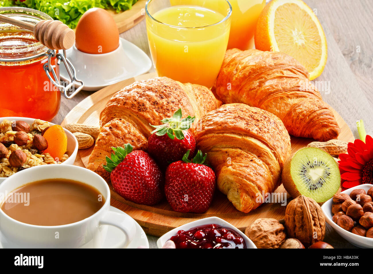 Breakfast consisting of croissants Stock Photo - Alamy