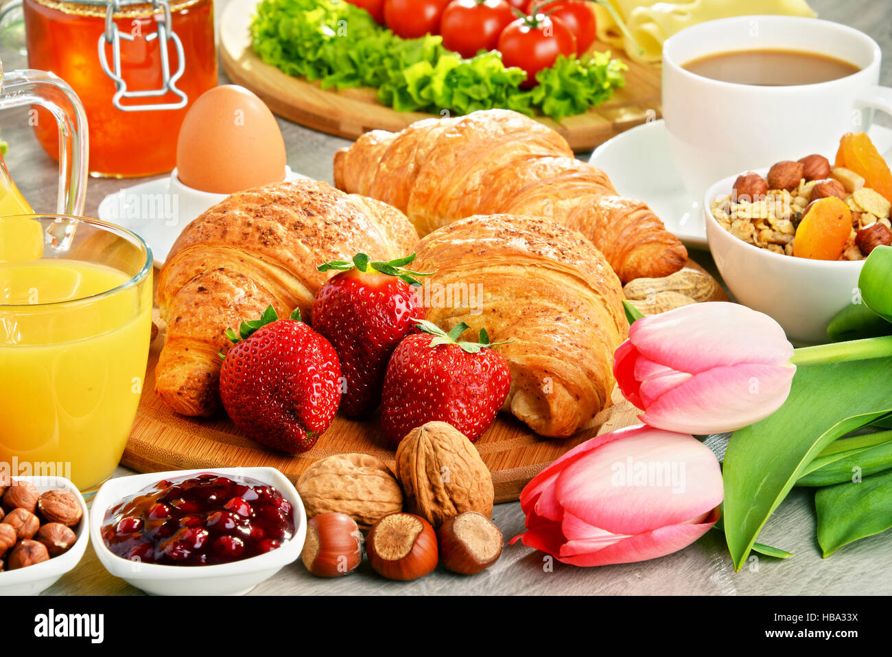 Breakfast consisting of croissants Stock Photo - Alamy