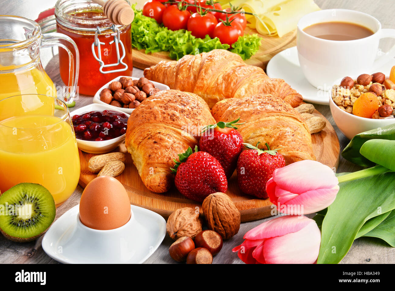 Breakfast consisting of croissants Stock Photo - Alamy
