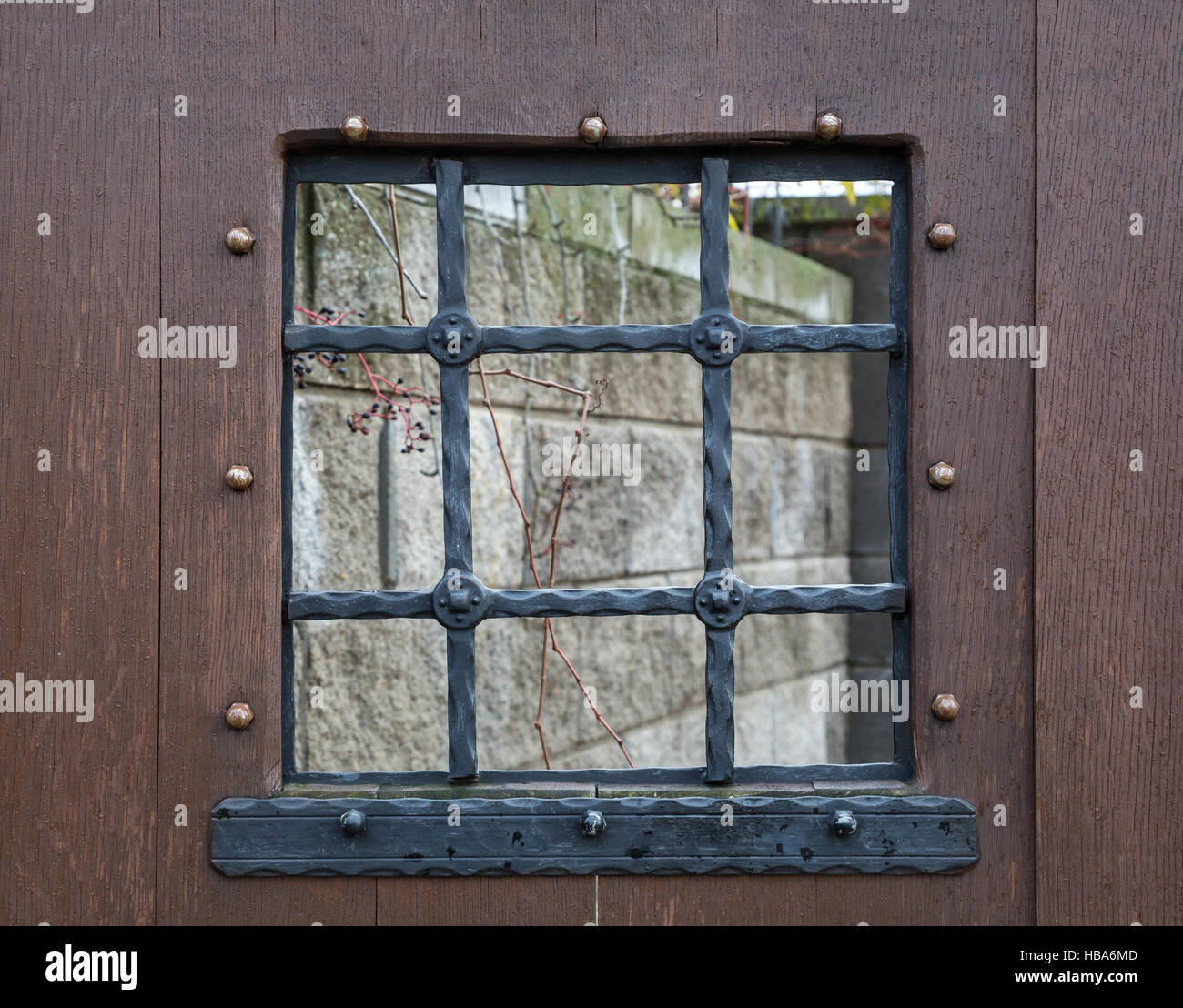 Detail of a window with bars, retro Stock Photo - Alamy