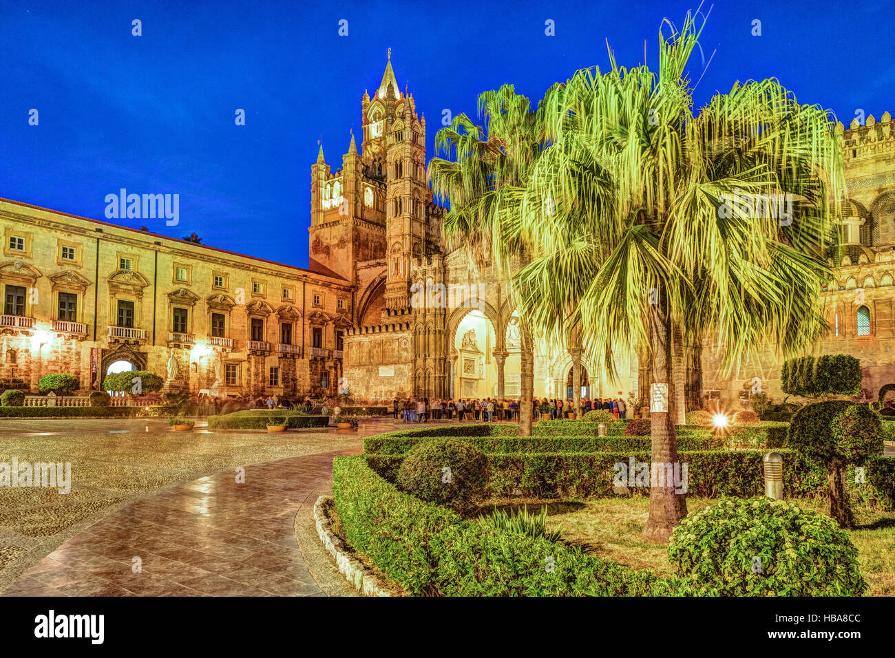 Cathedral of Palermo at night Stock Photo - Alamy