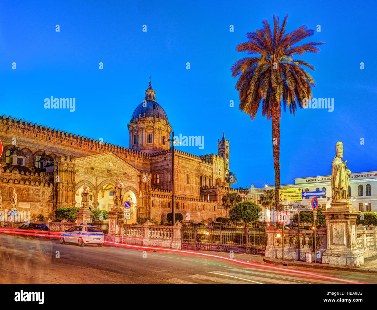 Cathedral of Palermo at night Stock Photo - Alamy