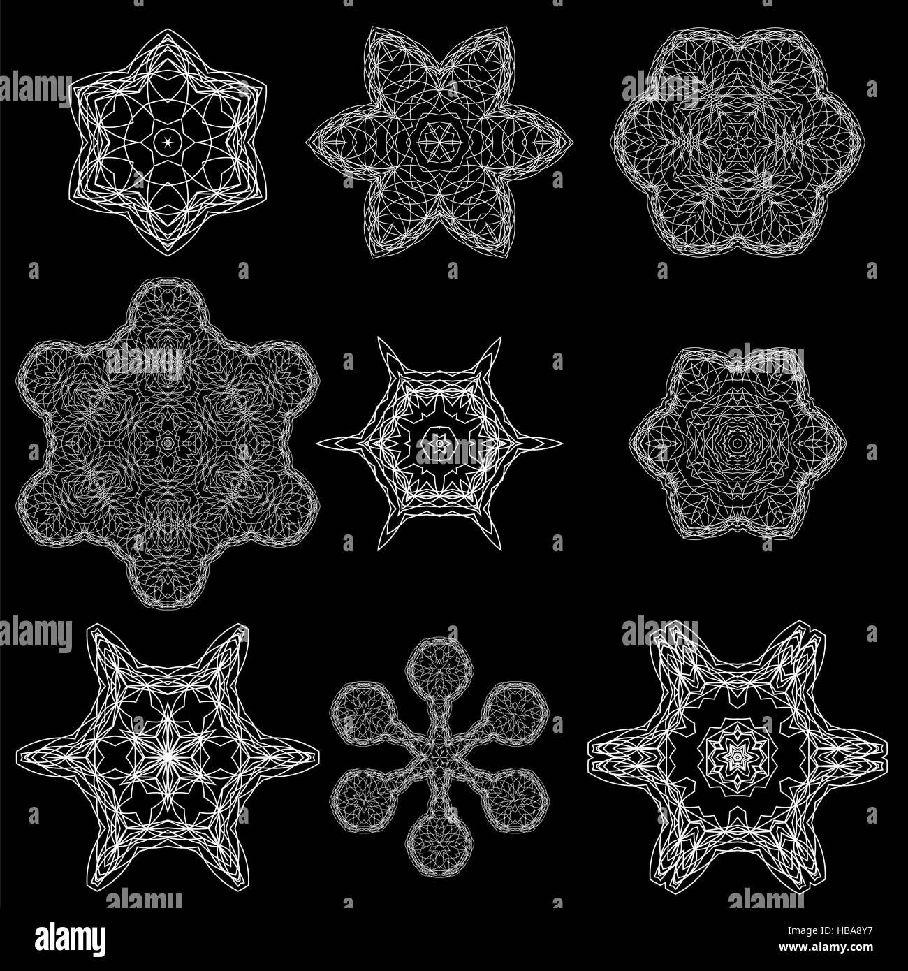 Round geometric ornaments set Black and White Stock Photos & Images - Alamy