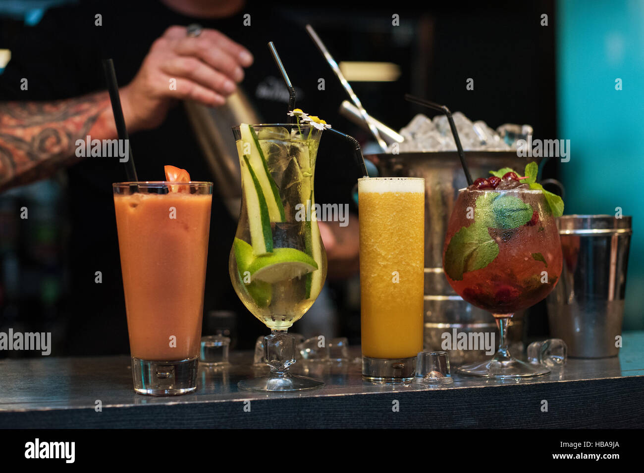 cocktails on bar background Stock Photo - Alamy