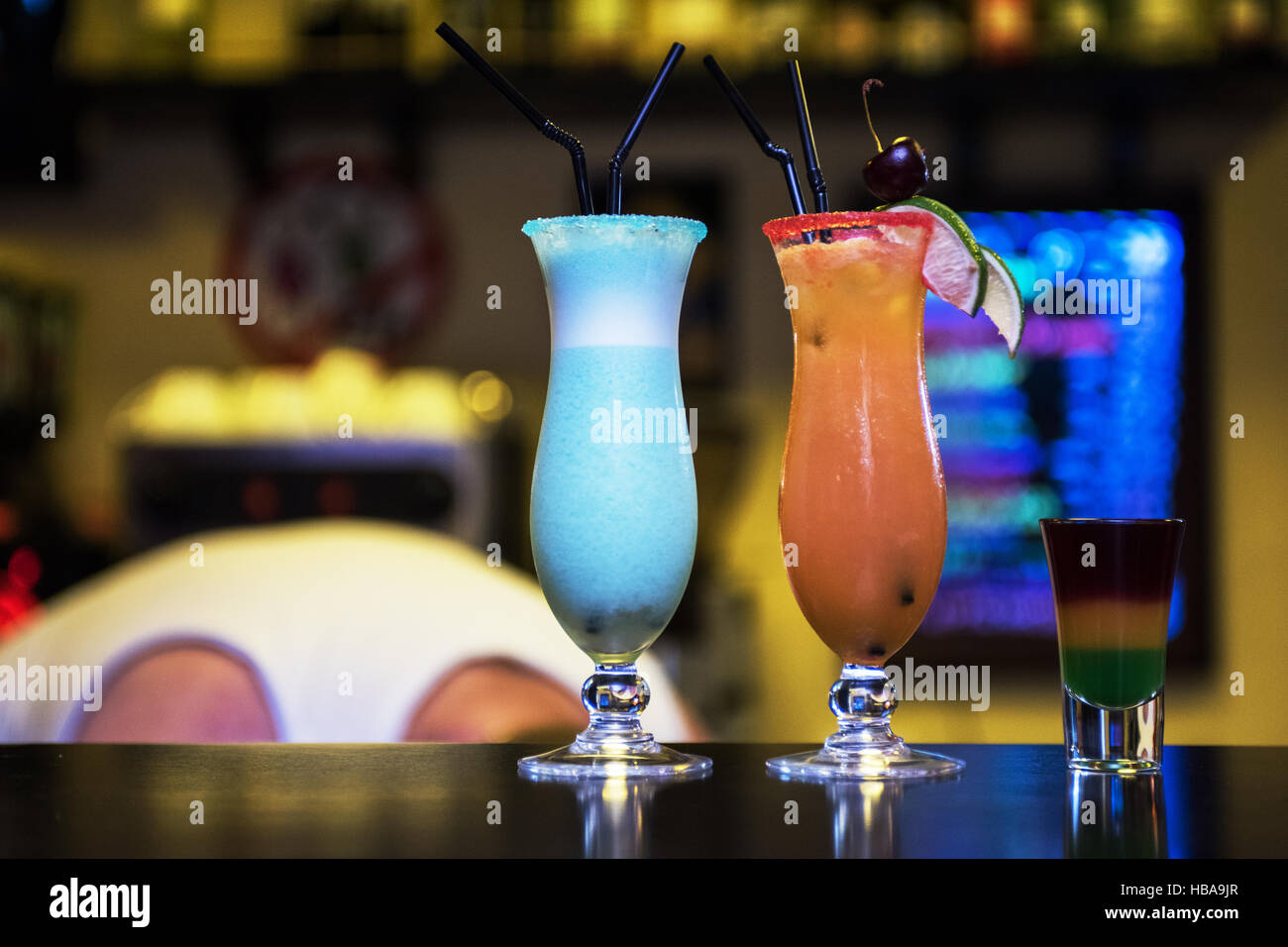 cocktails on bar background Stock Photo - Alamy
