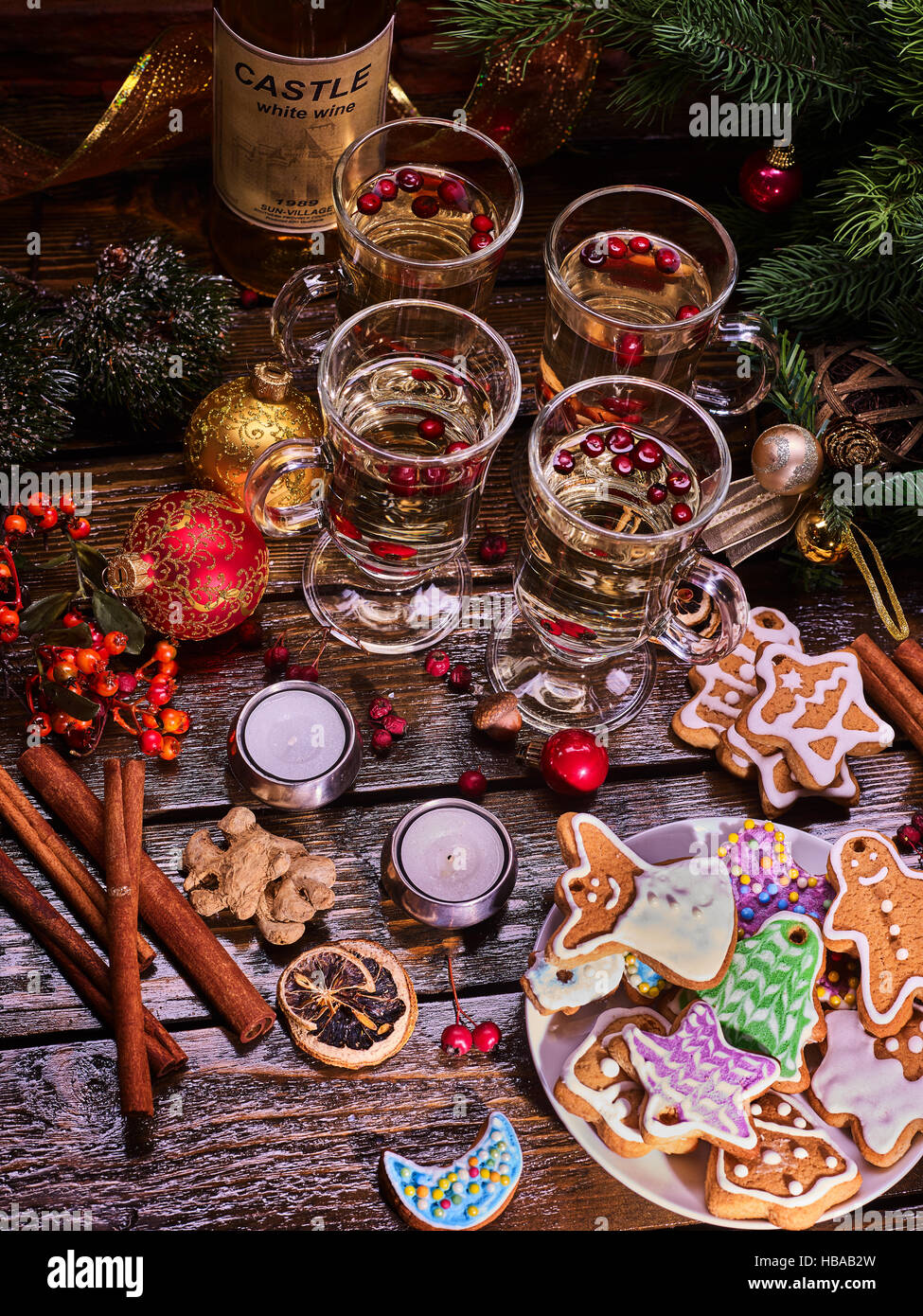 Christmas still-life. Cookies and glasses Stock Photo - Alamy